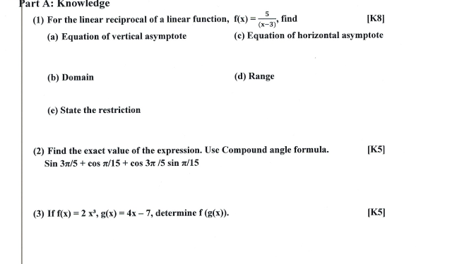 Solved Part A: Knowledge (1) For the linear reciprocal of a | Chegg.com