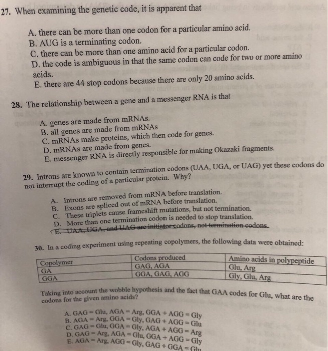 Solved 27. When examining the genetic code, it is apparent | Chegg.com
