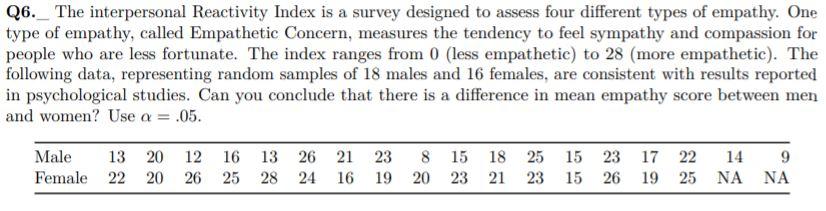 Solved Q6._ The interpersonal Reactivity Index is a survey | Chegg.com