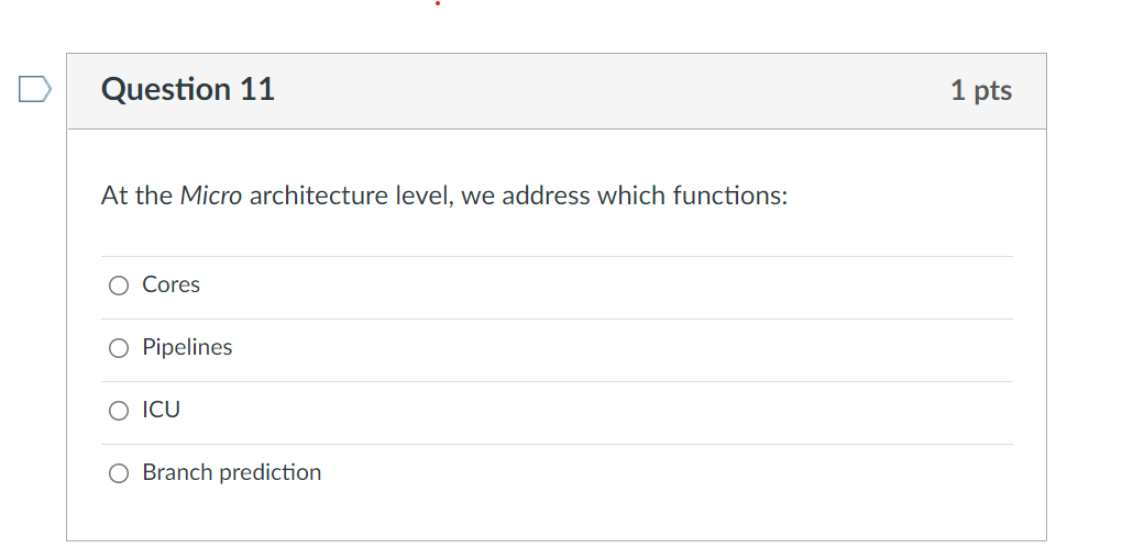 Solved Question 11 1 pts At the Micro architecture level, we | Chegg.com