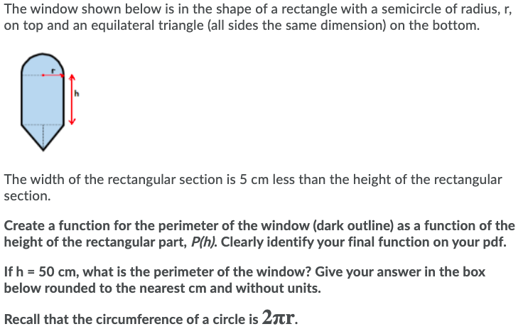 Solved The window shown below is in the shape of a rectangle | Chegg.com
