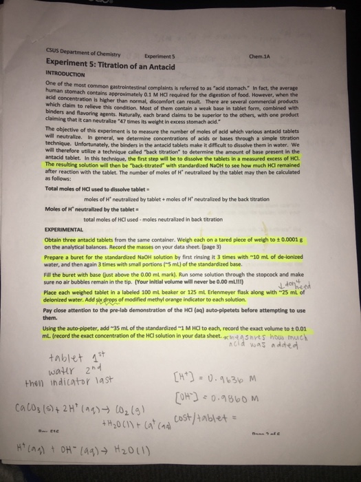 Solved "Experiment 5: Titration of an Antacid" | Chegg.com