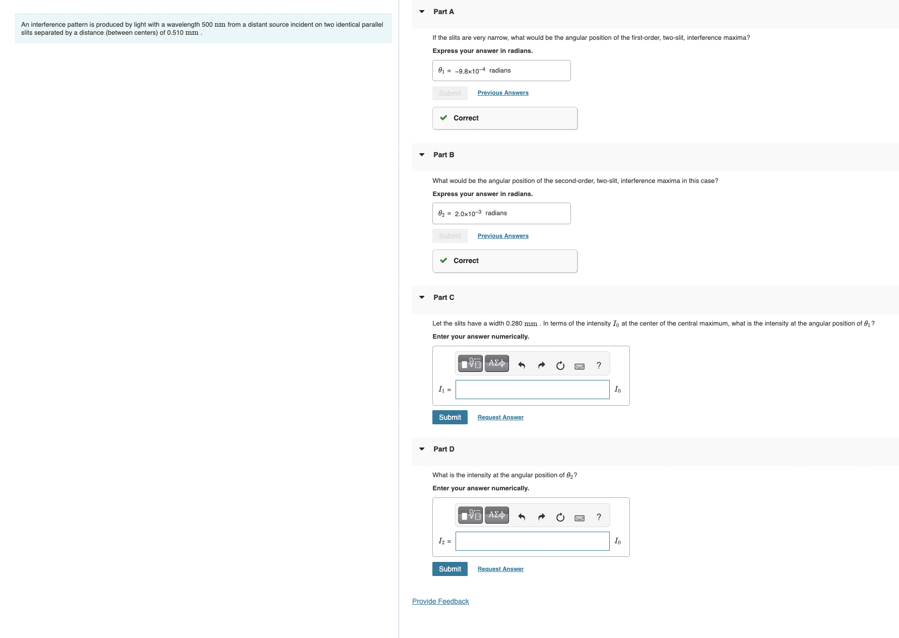 Solved An interference pattern is produced by light with a | Chegg.com