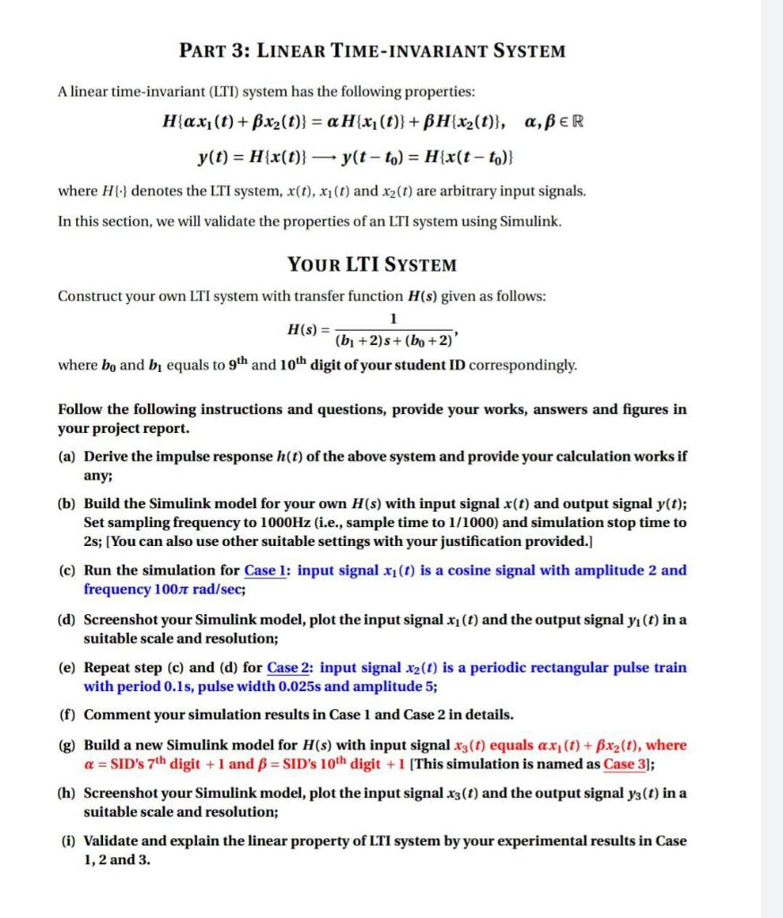 PART 3: LINEAR TIME-INVARIANT SYSTEM A linear | Chegg.com