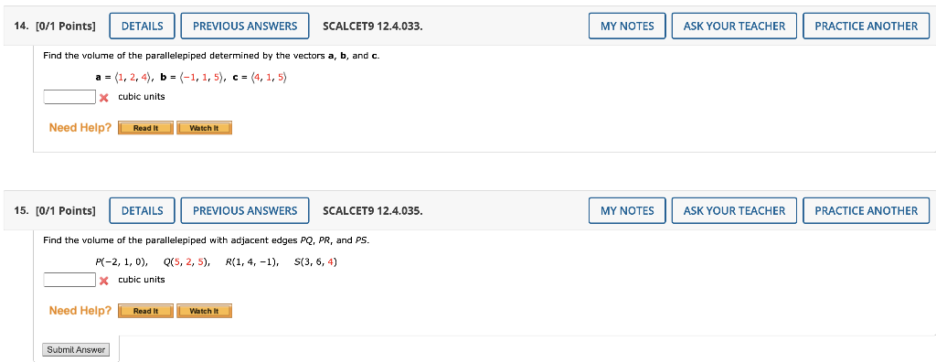 Solved Find the volume of the parallelepiped determined by | Chegg.com
