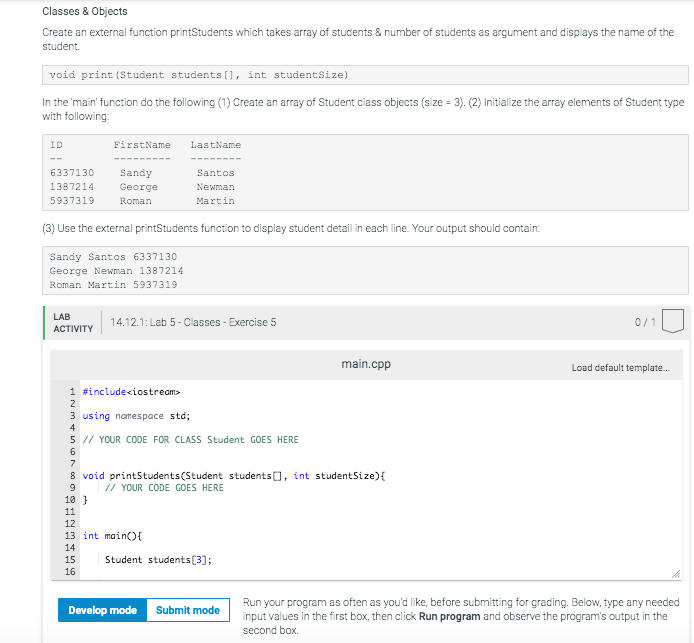 Solved Classes & Objects Create an external function | Chegg.com