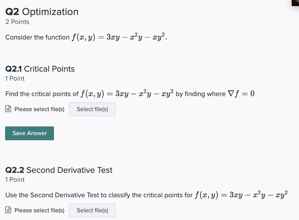 Solved Q2 Optimization 2 Points Consider the function f (x, | Chegg.com