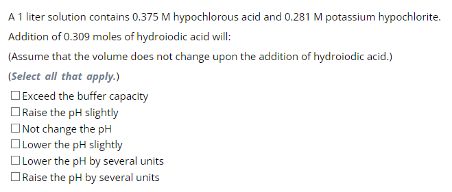 Solved A 1 liter solution contains 0.375M hypochlorous acid | Chegg.com