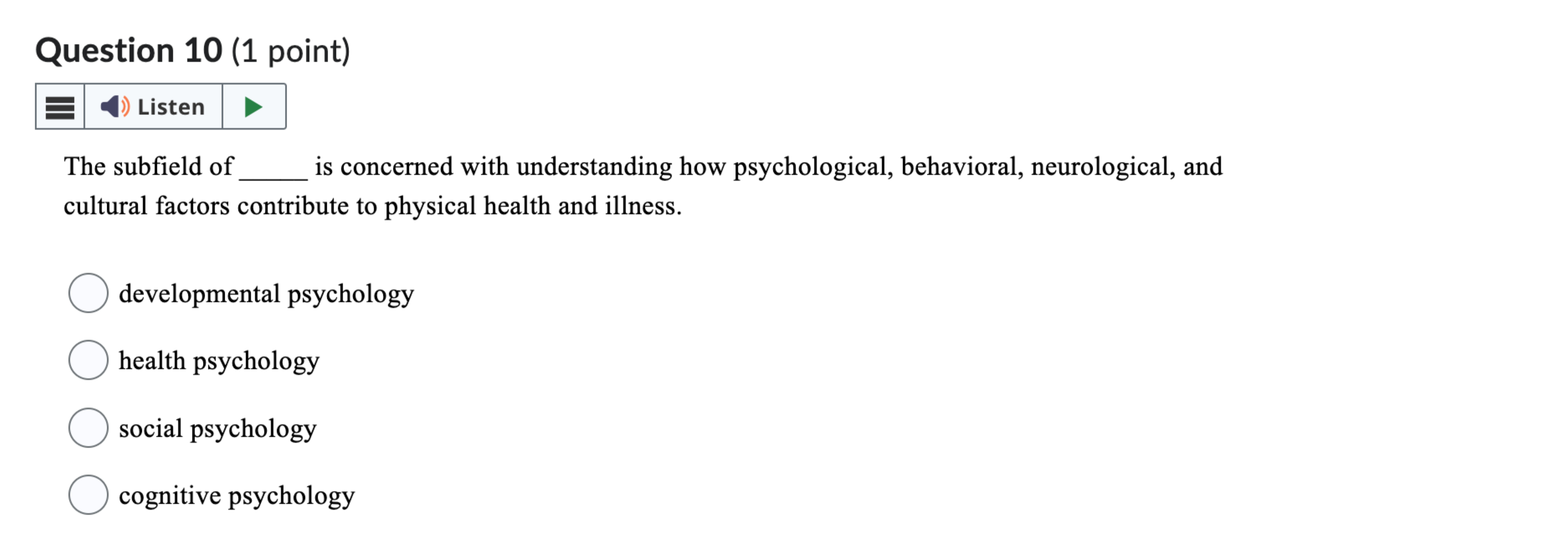 Solved Question 10 (1 ﻿point) ﻿The subfield of is concerned | Chegg.com