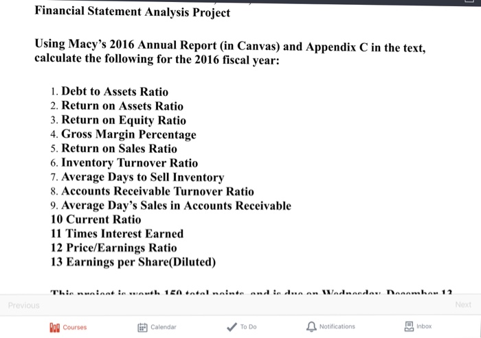 Solved Financial Statement Analysis Project Using Macy's | Chegg.com