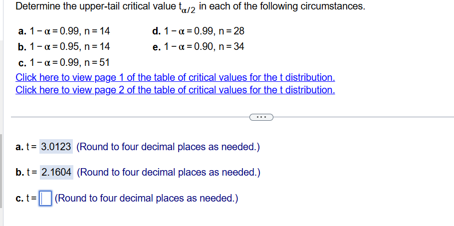 Solved Determine the upper-tail critical value tα2 in ﻿each | Chegg.com
