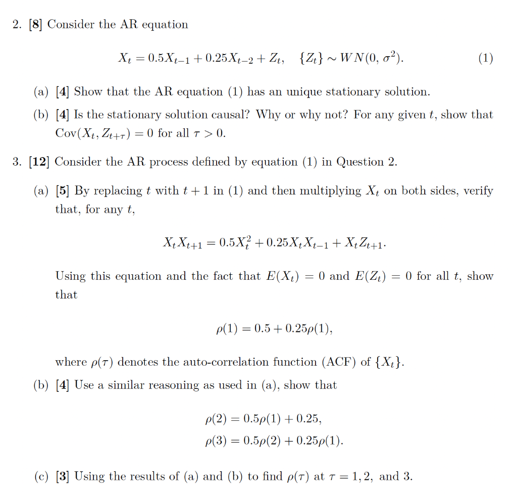 2. [8] Consider the AR equation | Chegg.com