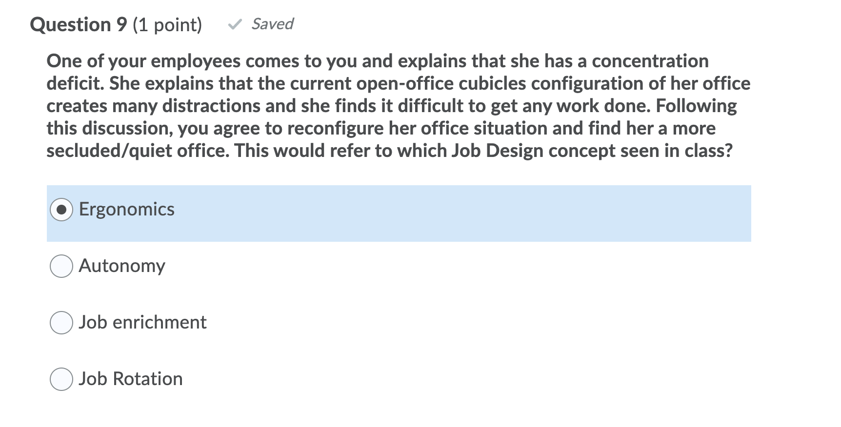 Solved Question 9 (1 point) Saved One of your employees | Chegg.com