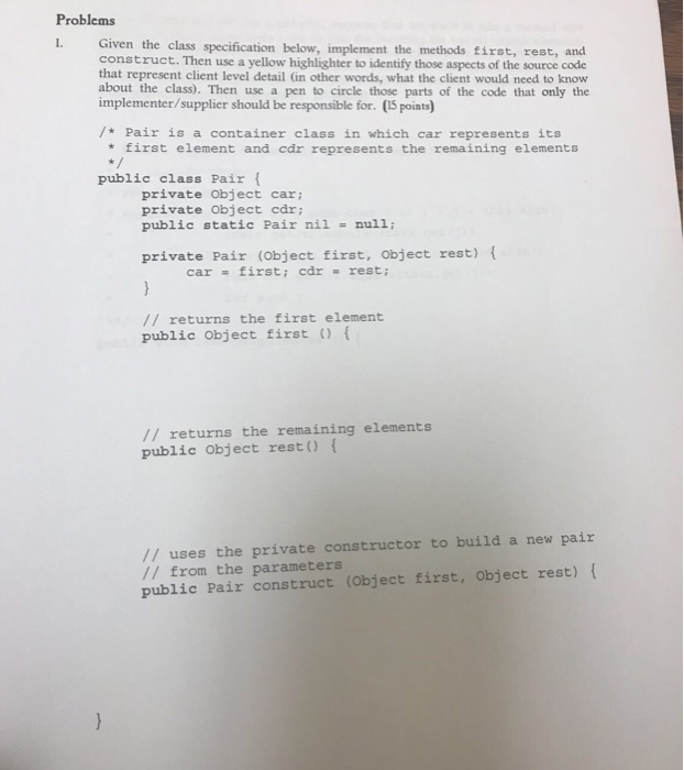 Solved Problems I Given The Class Specification Below 