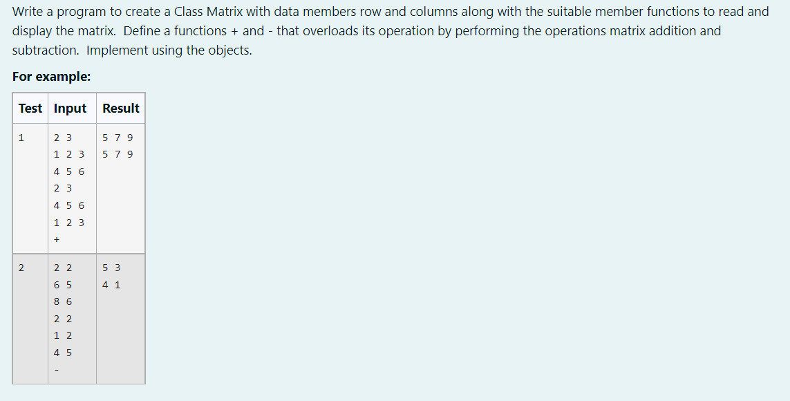 Solved Write a program to create a Class Matrix with data | Chegg.com