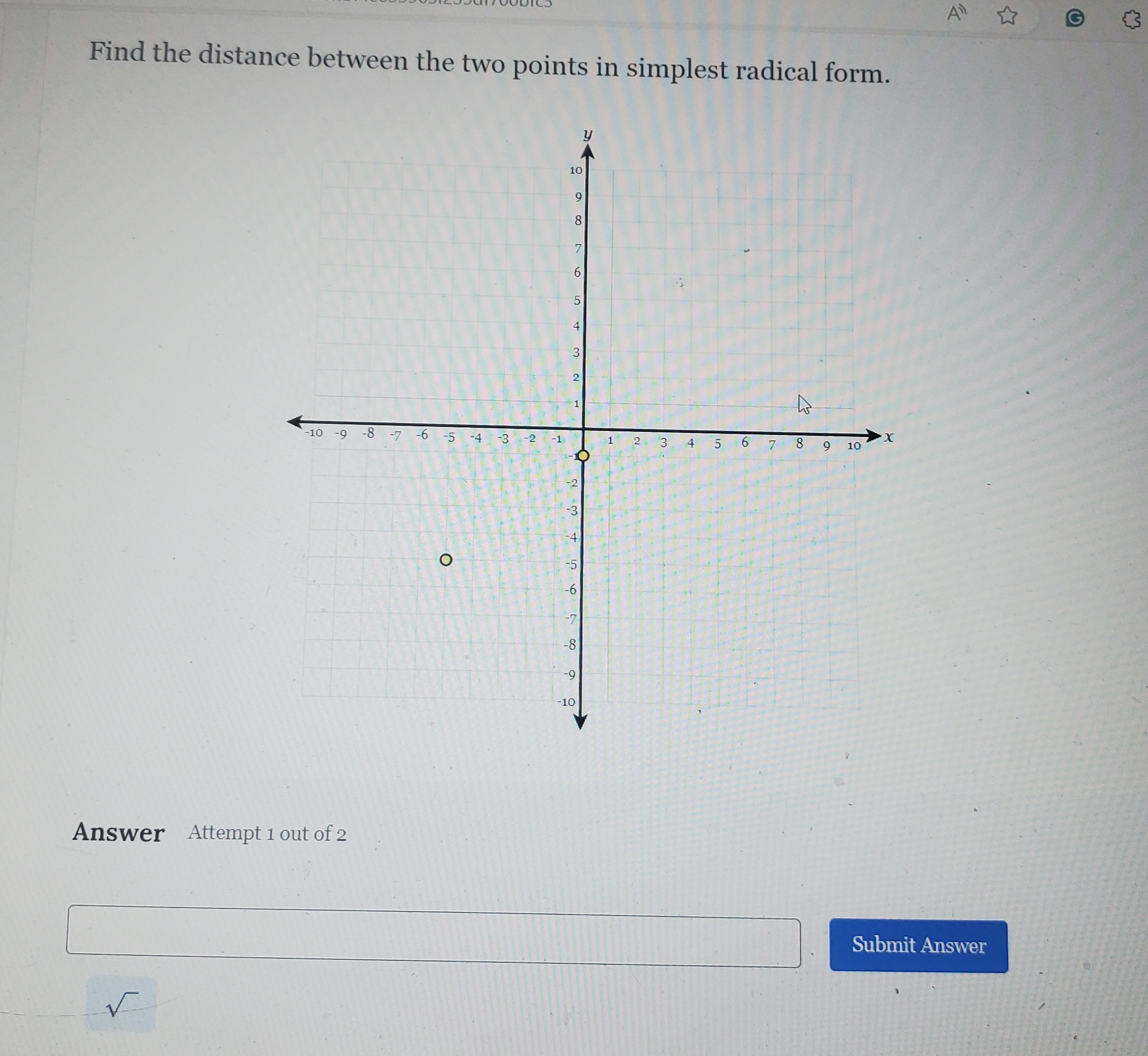 Solved Find The Distance Between The Two Points In Simplest Chegg