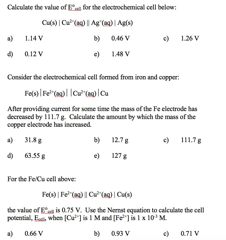 Solved Calculate the value of Eºcell for the electrochemical | Chegg.com