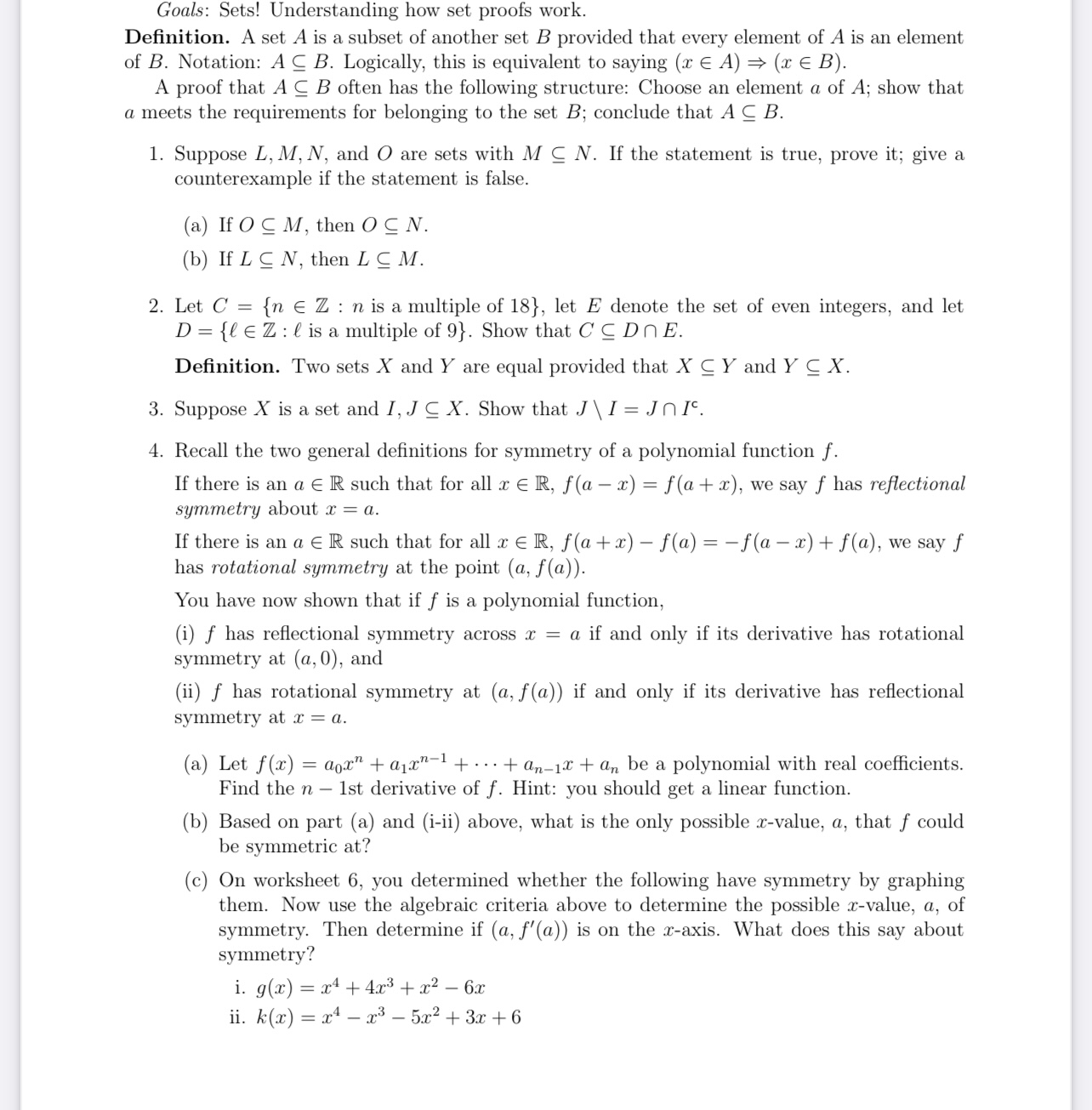 Solved Goals: Sets! Understanding how set proofs | Chegg.com