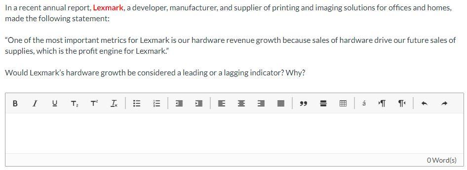 Solved In a recent annual report, Lexmark, a developer, | Chegg.com