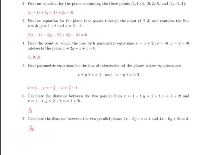 Solved Find an equation for the plane containing the three | Chegg.com