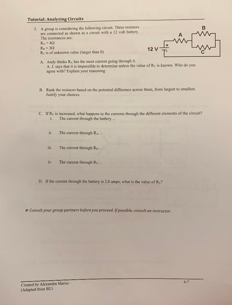Solved Tutorial: Analyzing Circuits 3. A group is | Chegg.com