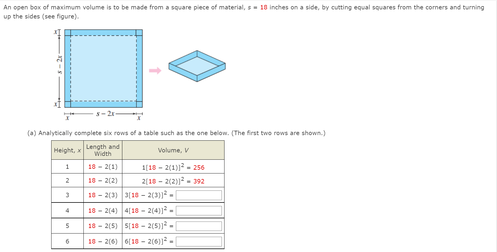 Solved An open box of maximum volume is to be made from a | Chegg.com