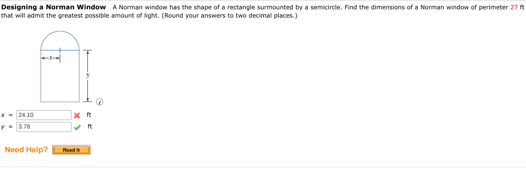 Solved Designing a Norman Window A Norman window has the | Chegg.com