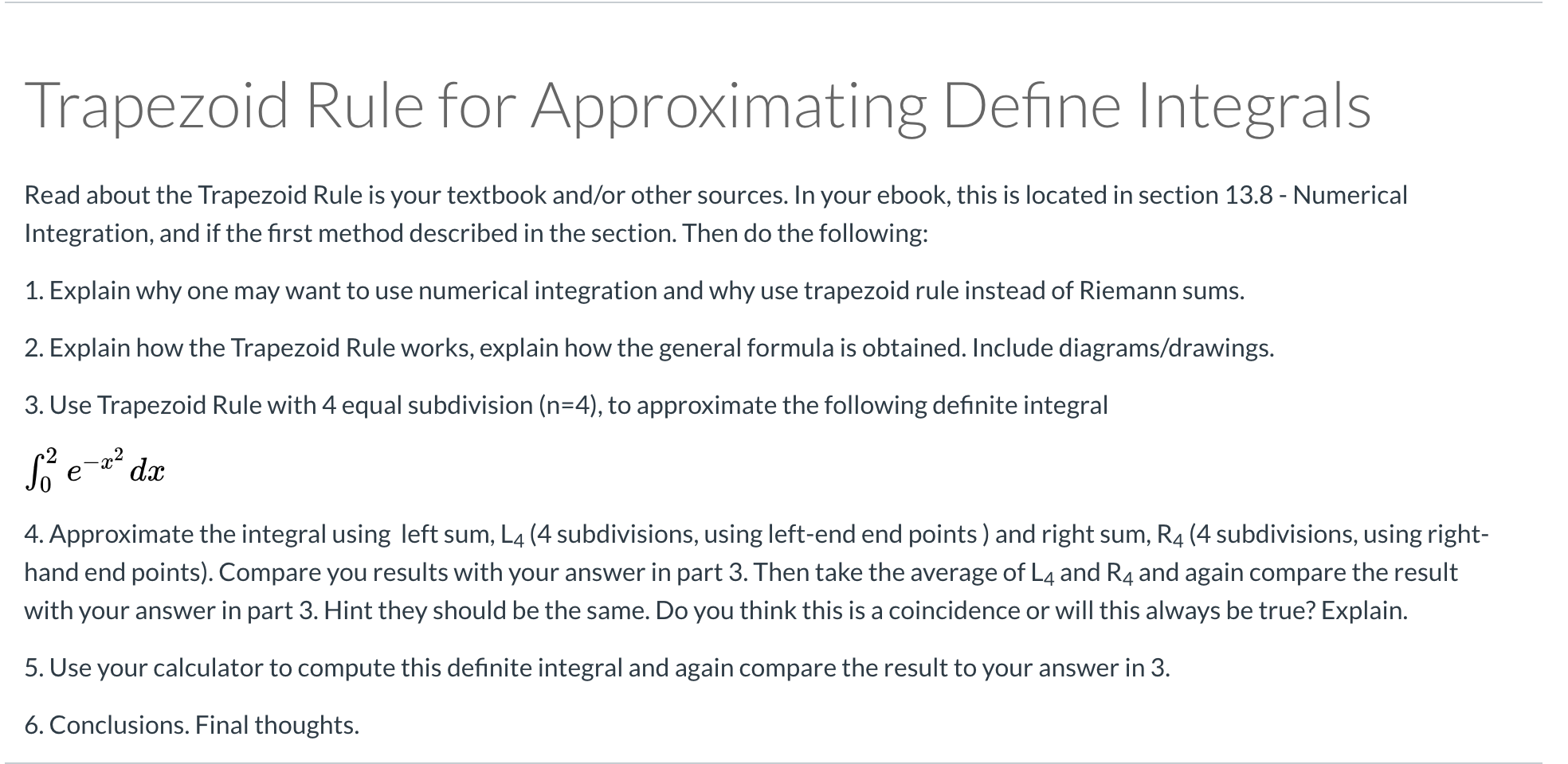 Trapezoid Rule for Approximating Define Integrals | Chegg.com