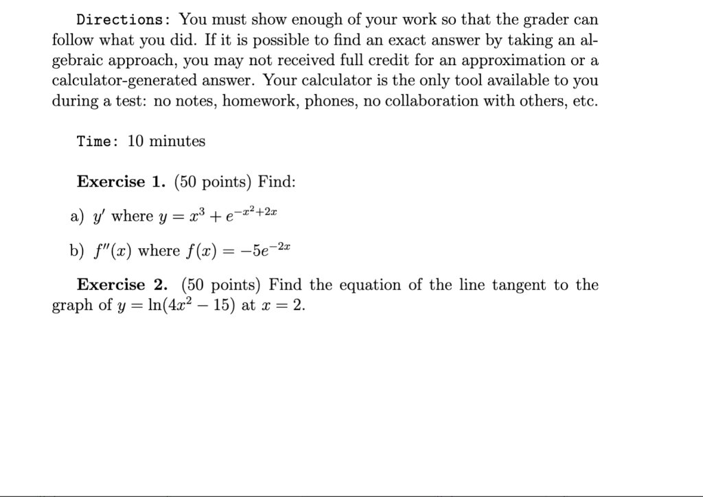 Solved Directions: You must show enough of your work so that | Chegg.com