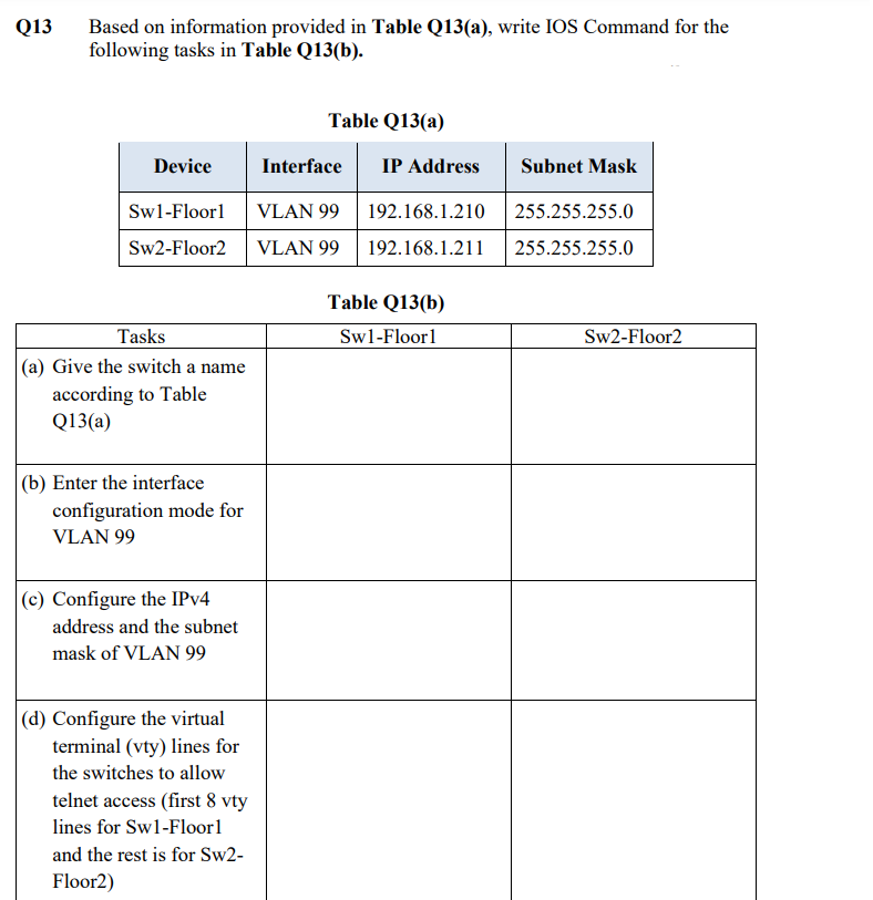 Solved Q13 Based on information provided in Table Q13(a), | Chegg.com