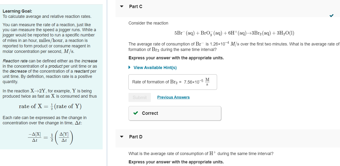 Solved Part C Consider the reaction Learning Goal: To | Chegg.com