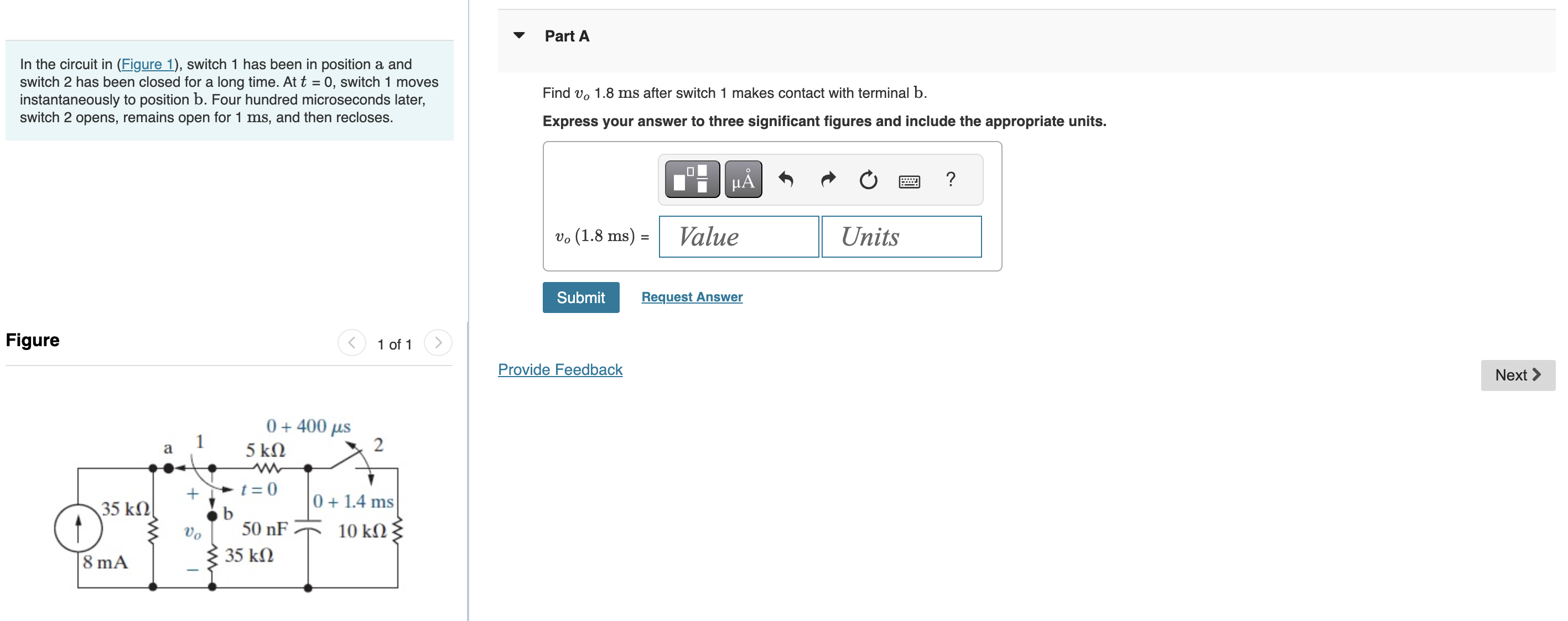 Solved In the circuit in (Figure 1), ﻿switch 1 ﻿has been in | Chegg.com