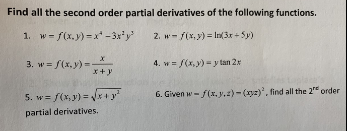 Solved Find All The Second Order Partial Derivatives Of The