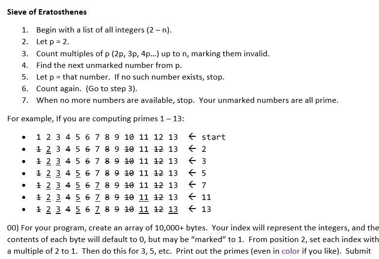 Sieve of Eratosthenes 1. Begin with a list of all | Chegg.com