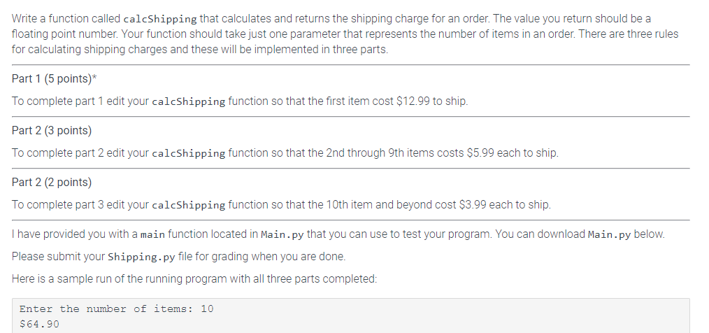 Solved Language - Python A function that's run off the main | Chegg.com