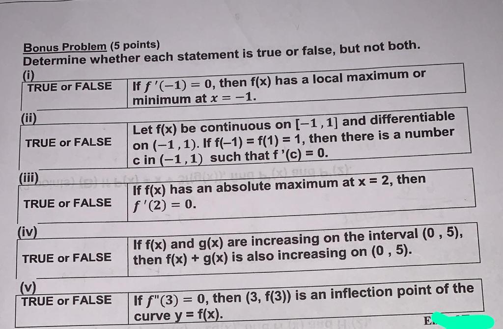 Solved Bonus Problem (5 points) Determine whether each | Chegg.com
