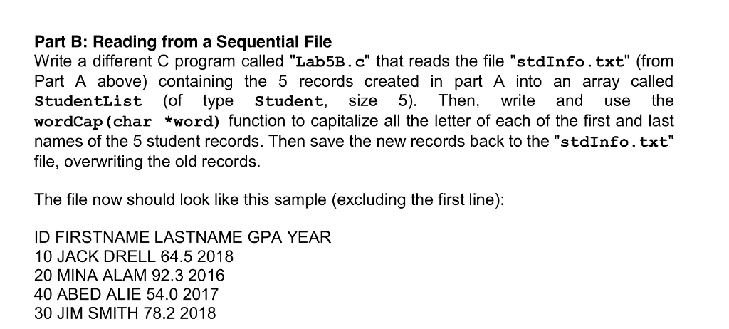 Solved Part A: Writing into a Sequential File Write a C | Chegg.com