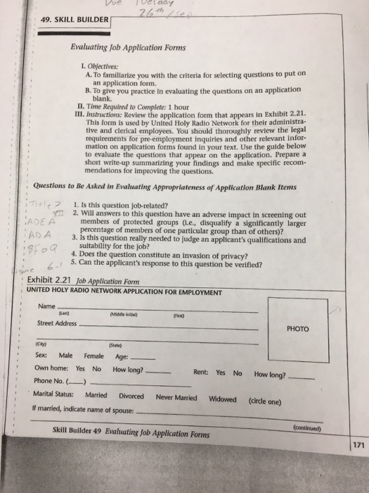 Solved 49. SKILL BUILDER Evaluating Job Application Forms I. | Chegg.com