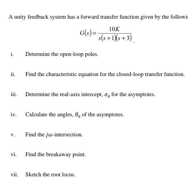 Solved A unity feedback system has a forward transfer | Chegg.com
