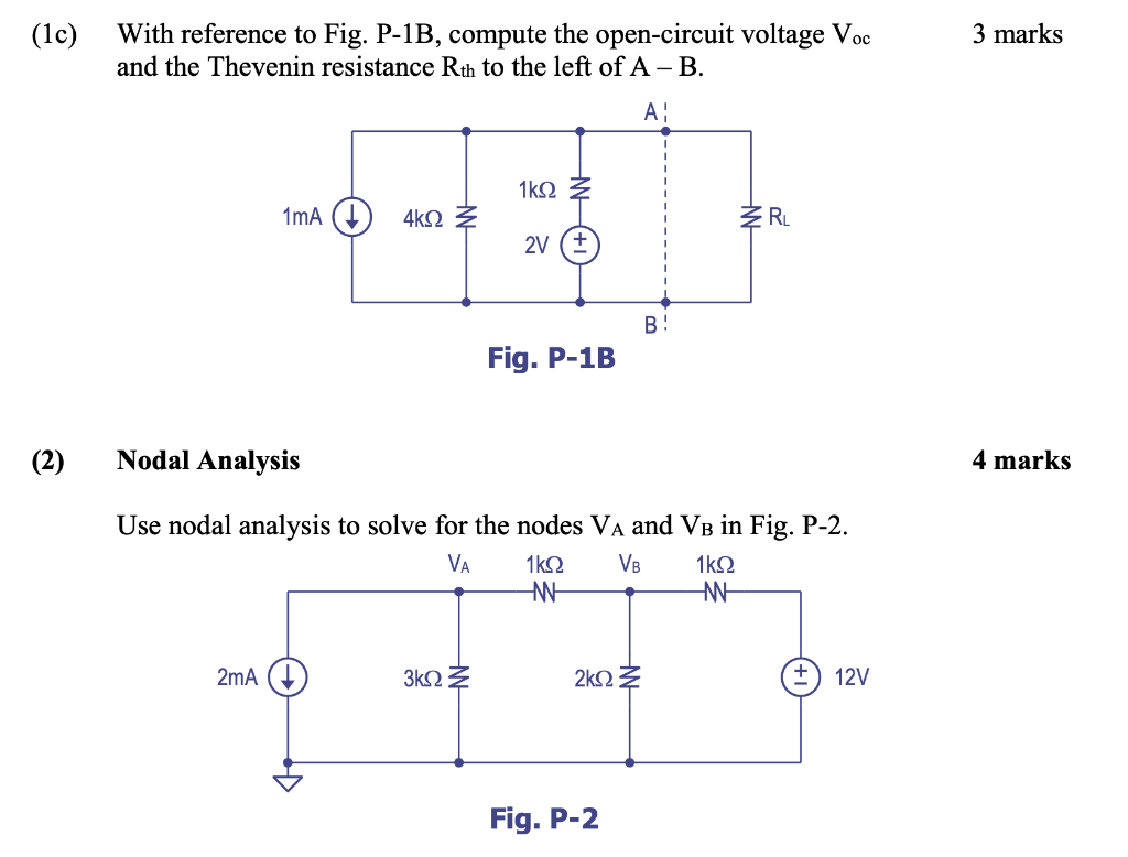 Solved (1c) With reference to Fig. P-1B, compute the | Chegg.com