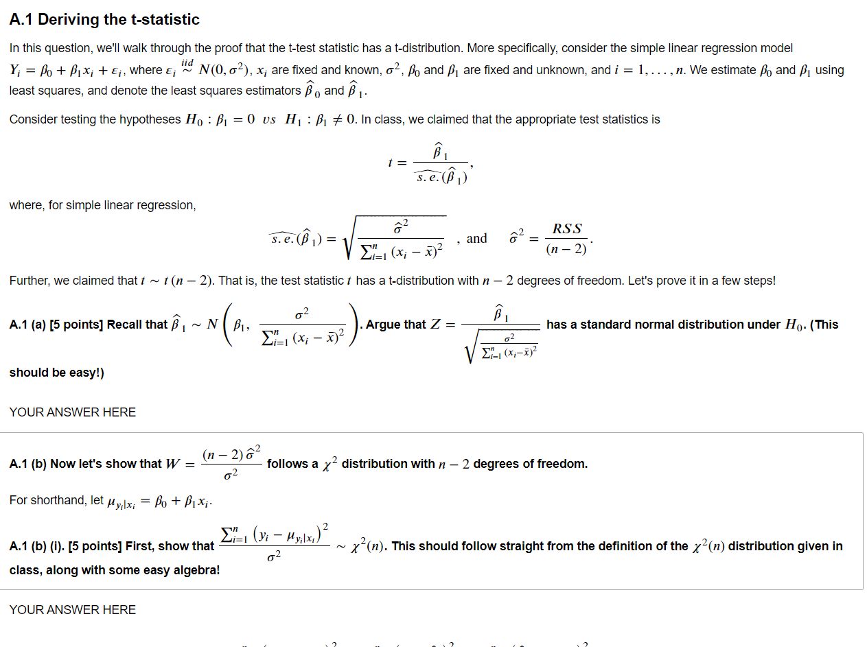 Solved A.1 Deriving the t-statistic In this question, we'll | Chegg.com Solved A.1 Deriving the t-statistic In this question, we'll | Chegg.com