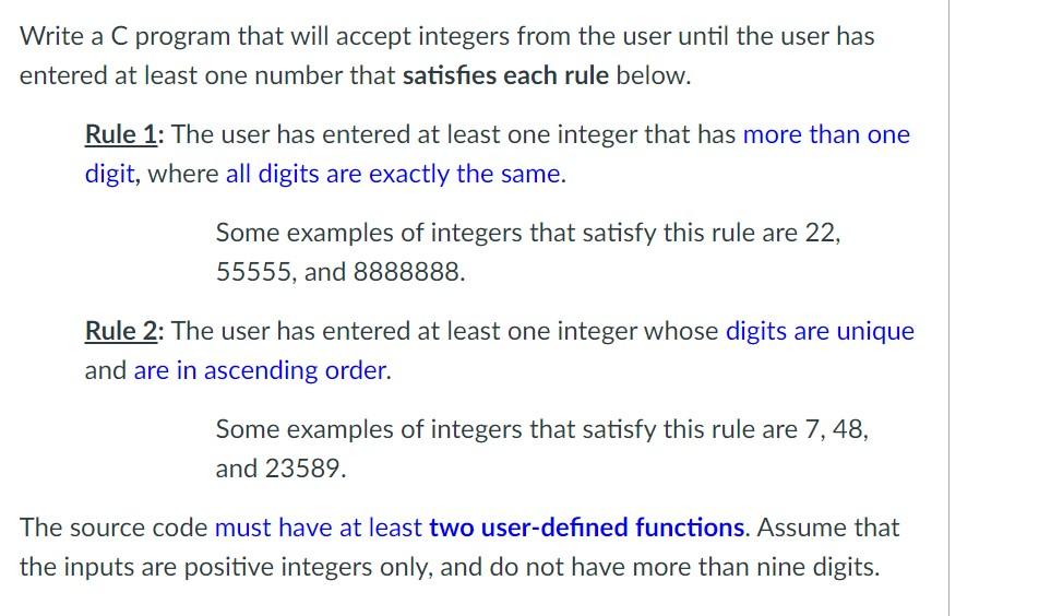 Solved USE stdio.h only DO NOT USE GLOBAL VARIABLES DO NOT | Chegg.com