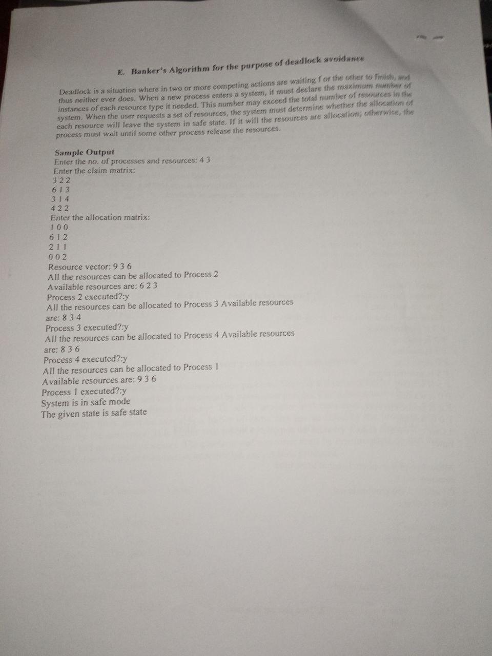 Solved E. Banker's Algorithm for the purpose of deadlock | Chegg.com