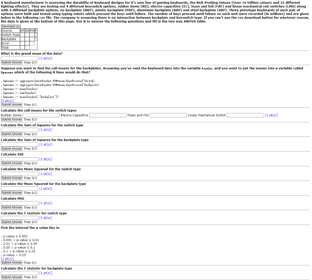 Solved A keyboard manufacturer is assessing the durability | Chegg.com