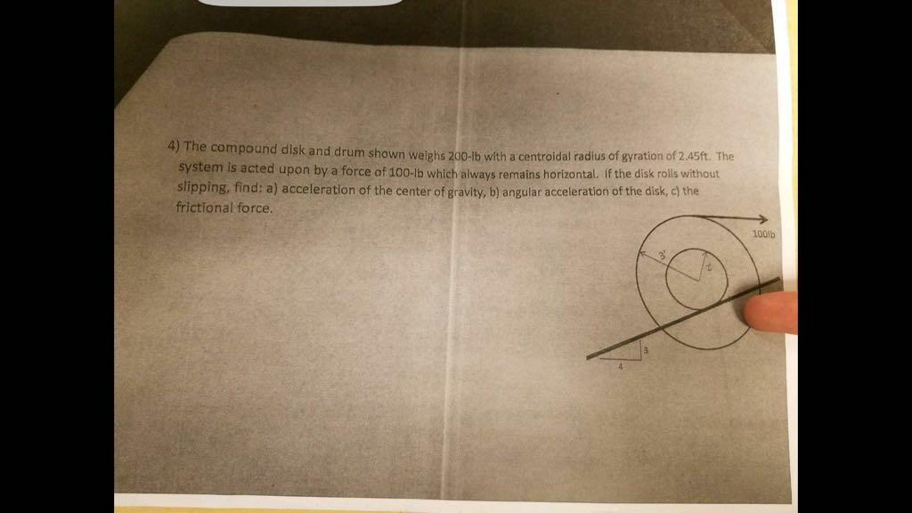 Solved 4) The compound disk and drum shown welghs 200-lb | Chegg.com