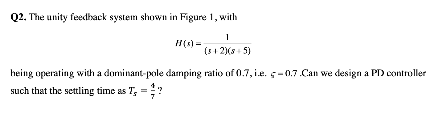 Solved Q2. ﻿The unity feedback system shown in Figure 1, | Chegg.com