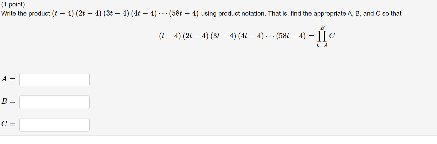Solved (1 point) Write the product | Chegg.com
