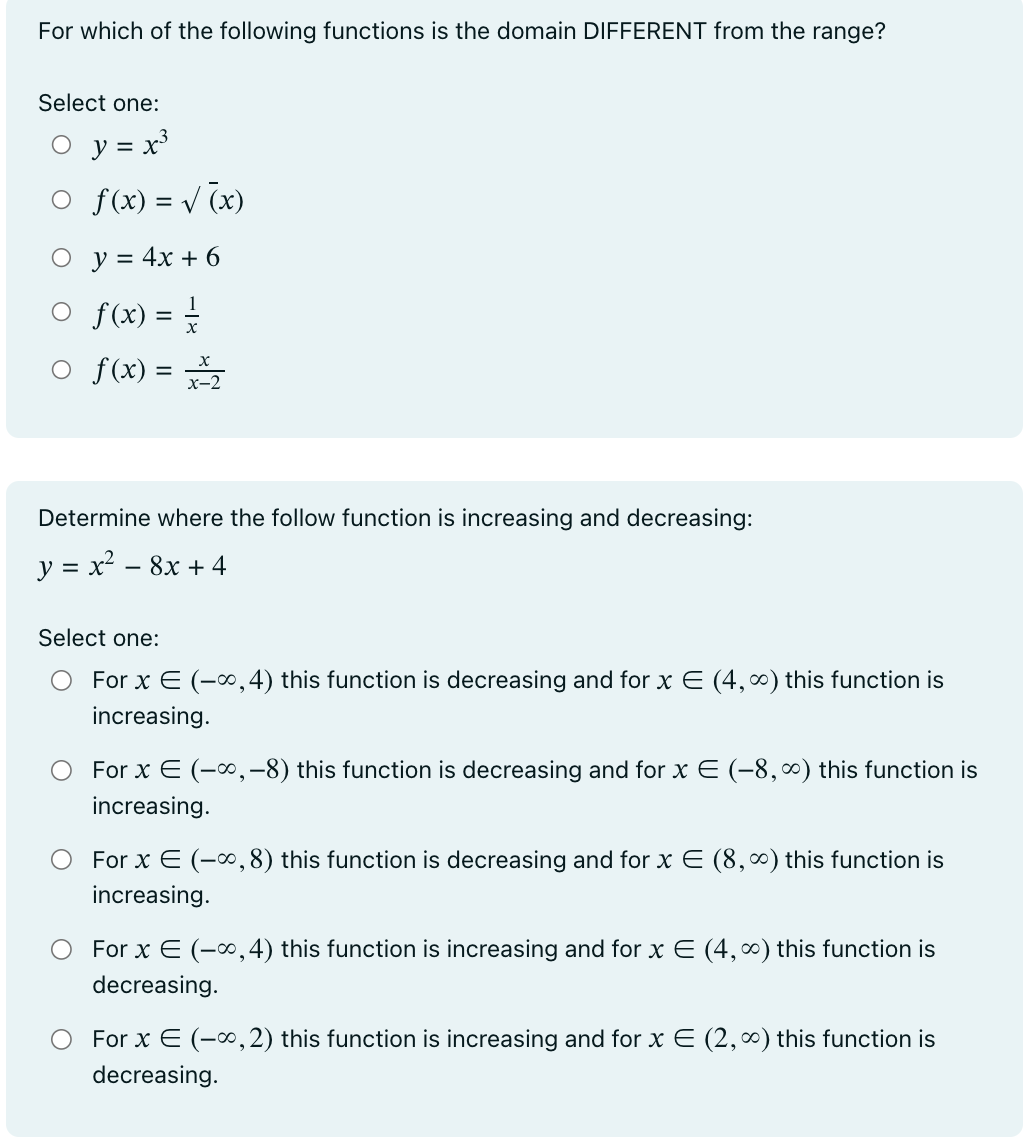Solved For which of the following functions is the domain | Chegg.com