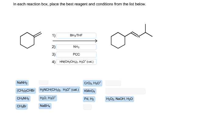 Solved In each reaction box, place the best reagent and | Chegg.com