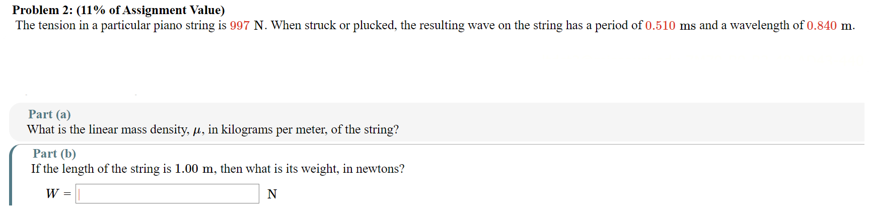 Solved Problem 2: (11% ﻿of Assignment Value)The tension in a | Chegg.com